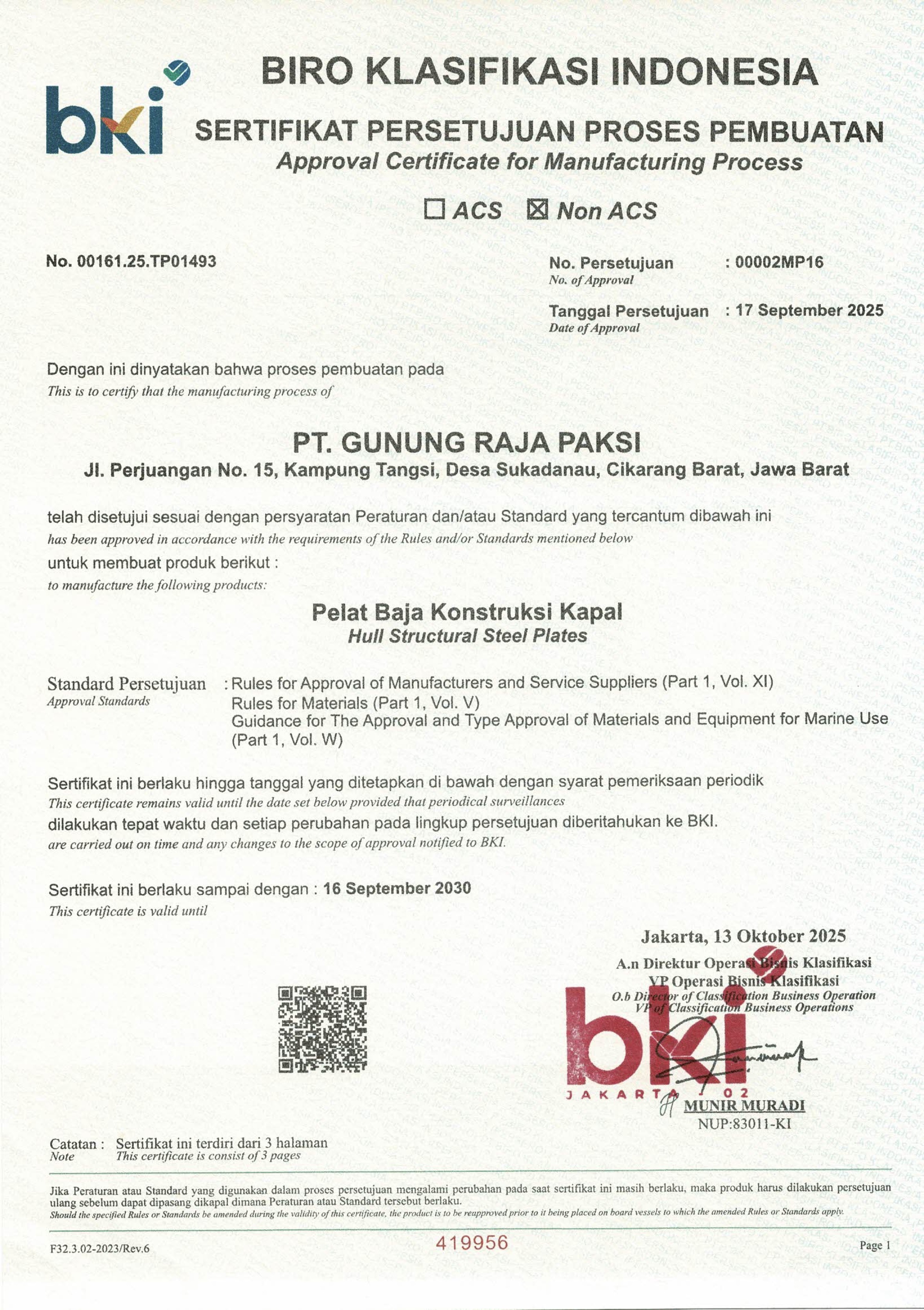 Certification - PT Gunung Raja Paksi Tbk