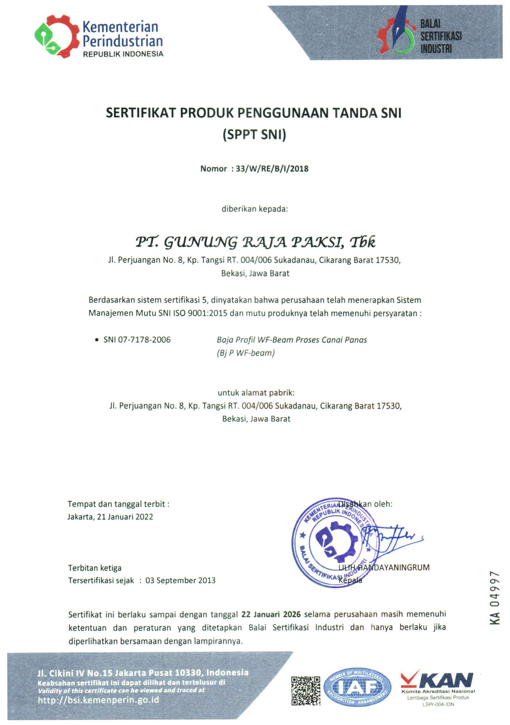 Certification Products - PT Gunung Raja Paksi Tbk